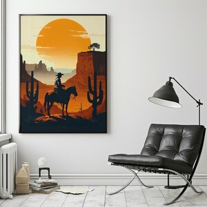 Vintage Cowboy Sunset Matte Vertical Poster, Western Wall Art, Desert ...