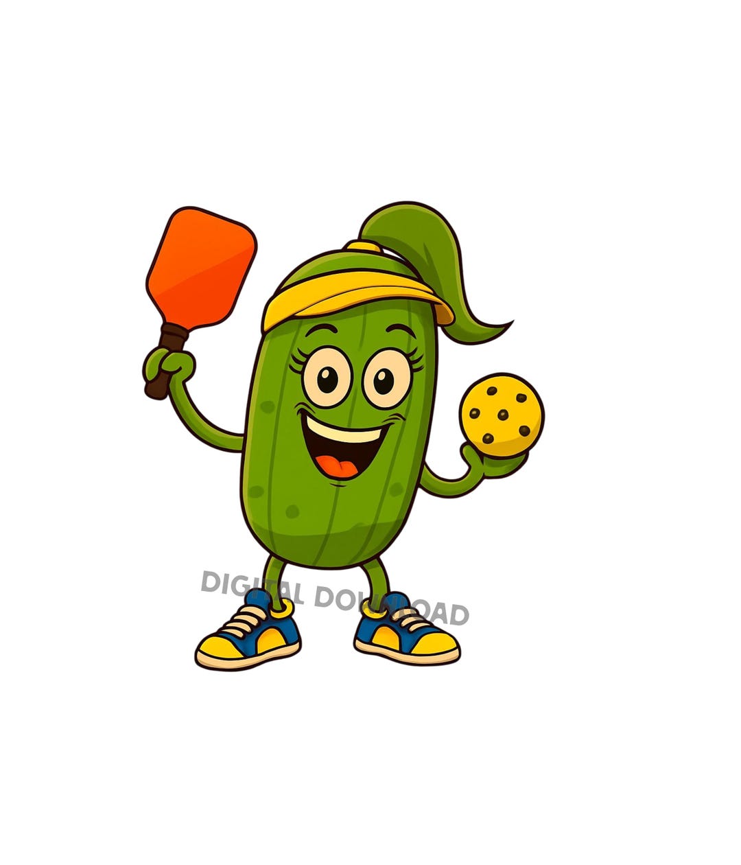 Pickleball PNG, Cartoon Lady Pickle Character, Cute Pickleball Design ...