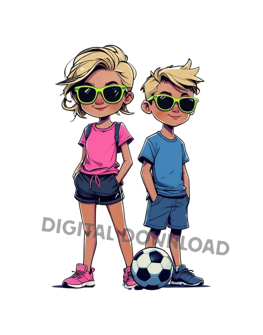 Cool Soccer Kids Clipart, Sporty Boy & Girl Digital Download, Kids in ...