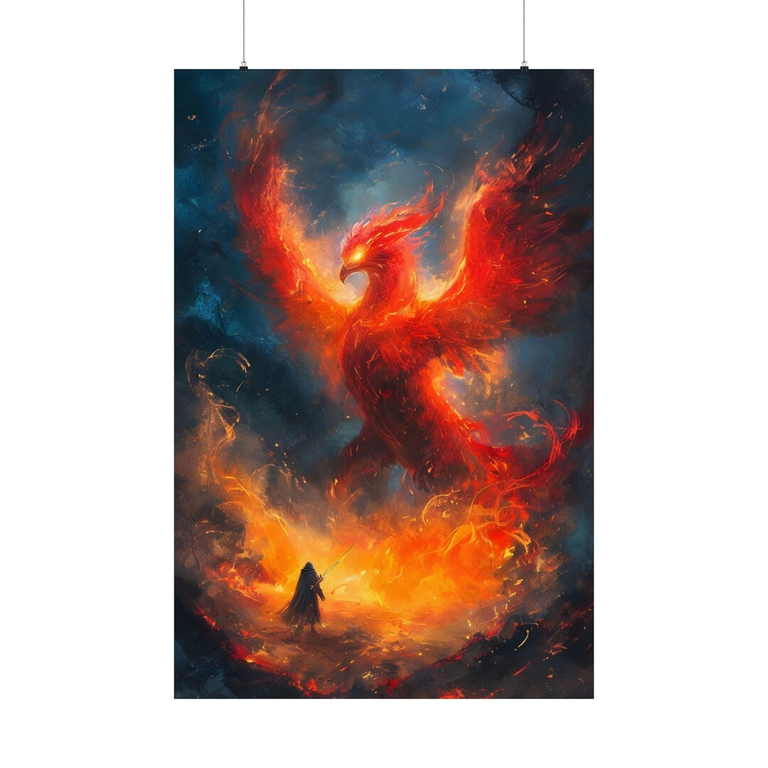 Fiery Phoenix Rising Wall Art, Fantasy Poster, Mystical Art Gift ...