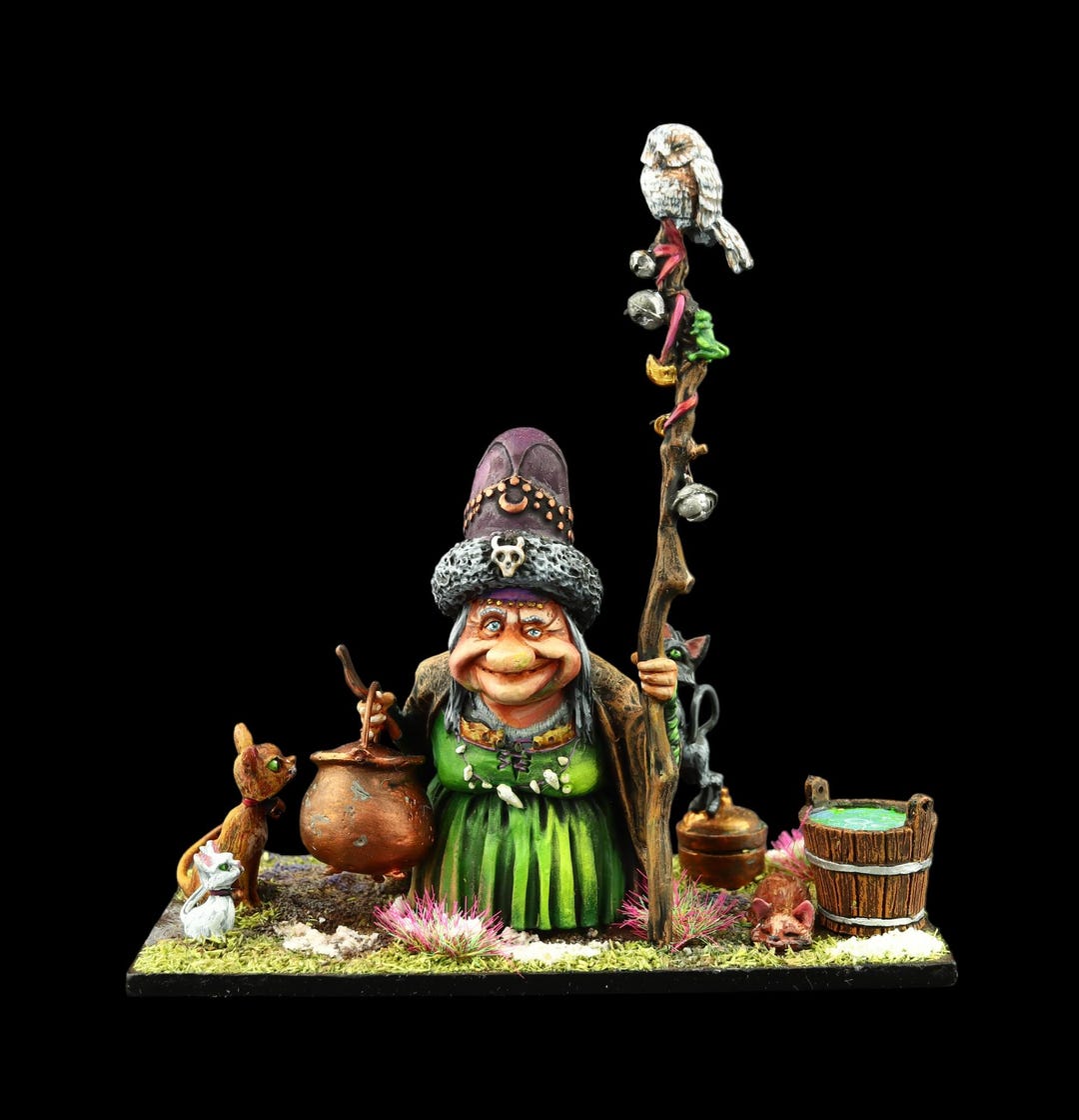Tin Soldier: Old Witch With Cats, Collectible Miniature (54mm) - Etsy