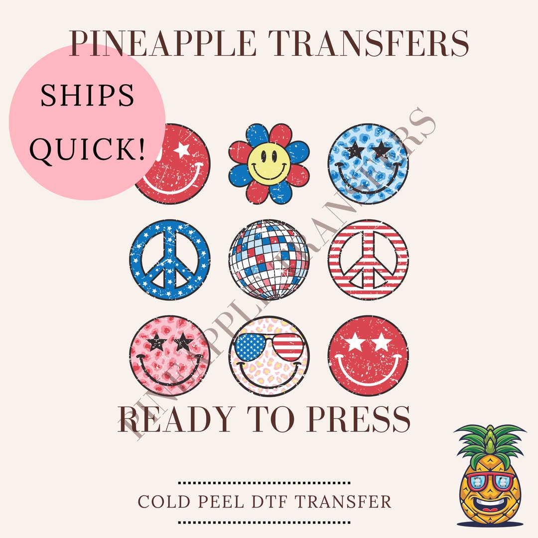USA Smiley Face DTF Transfer, 4th of July, Cold Peel - Etsy