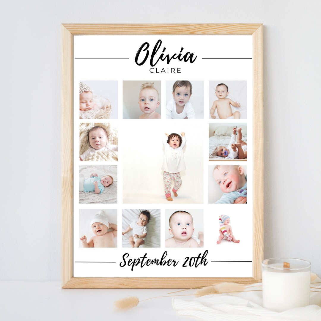 Editable Modern Monthly Baby Poster or Canvas for Canva - Etsy