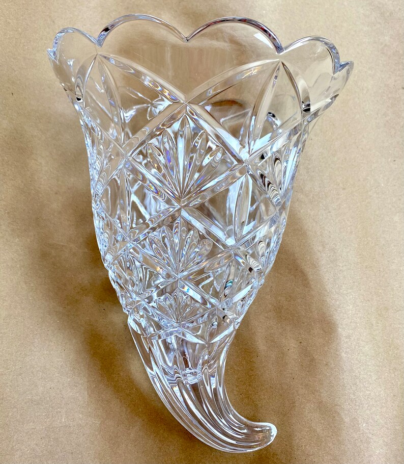 Vintage Shannon Crystal Cornucopia Vase 10 1/4 - Etsy
