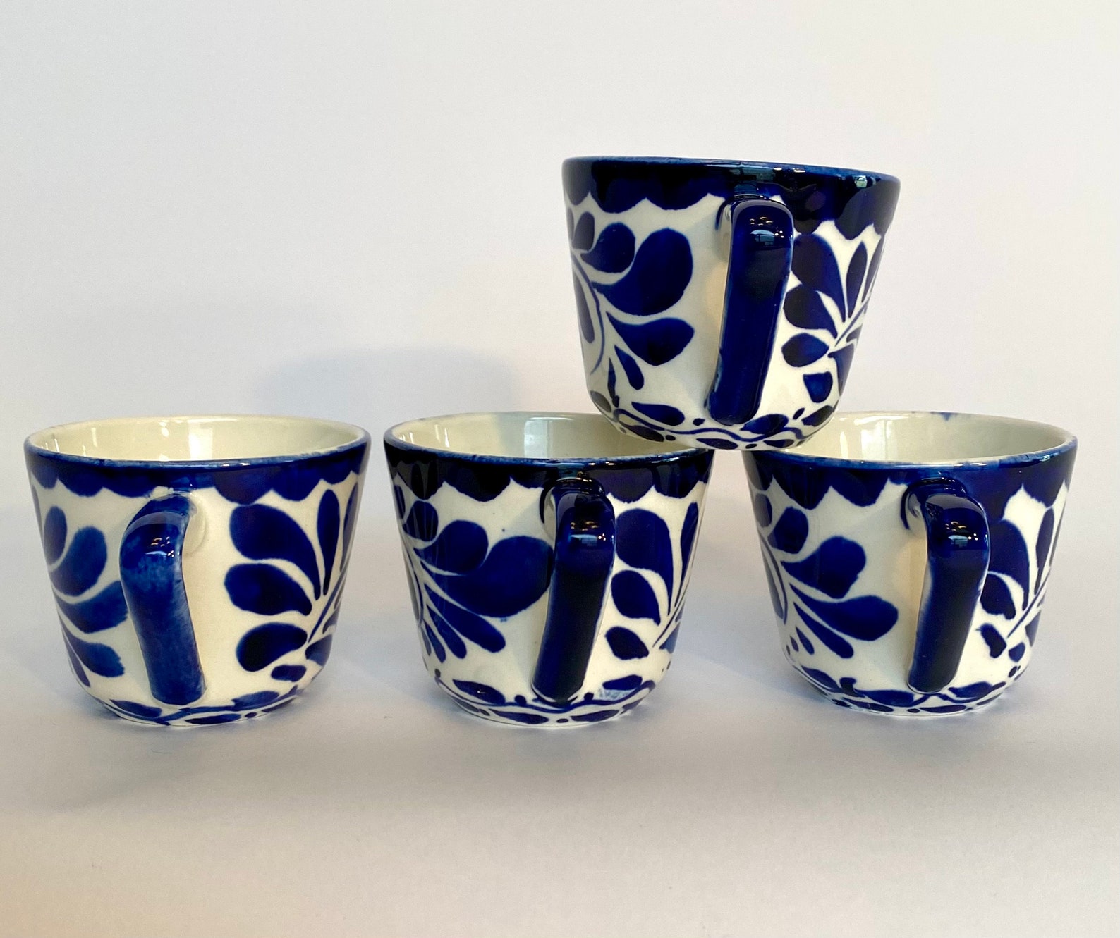 Set of Four 4 Vintage Anfora Puebla Blue Demitasse Mugs Made in Mexico ...