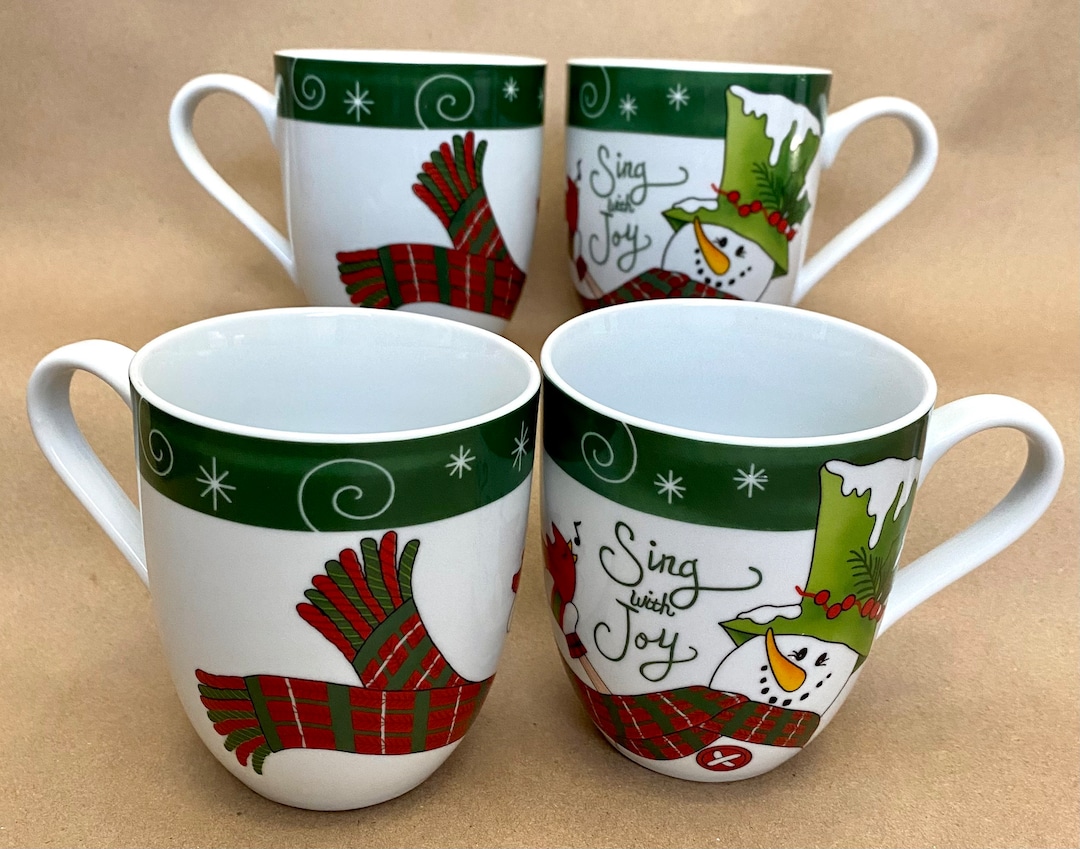 Fitz and Floyd Christmas Mugs: Holly Hat Snowman, Set of 4 - Etsy