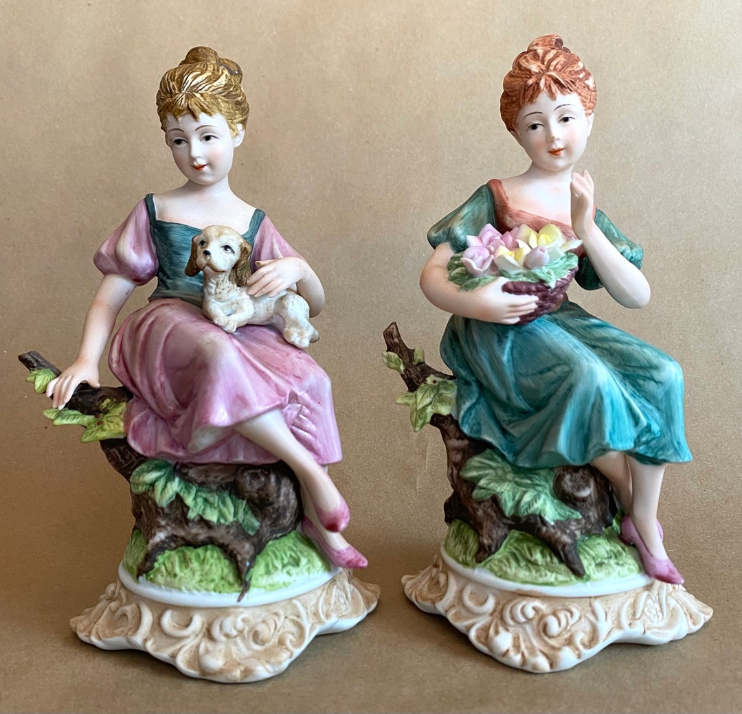 Set of Two (2) Vintage Lefton China Sister Figurines Hand Painted, Made ...