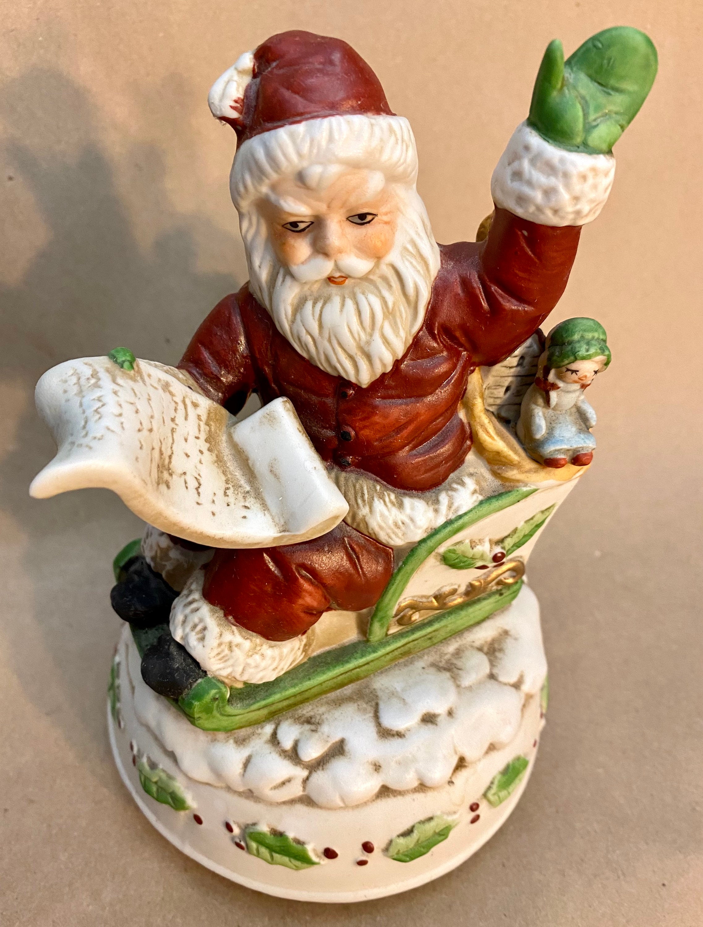 Vintage Rotating Porcelain Santa Music Box jingle Bells - Etsy