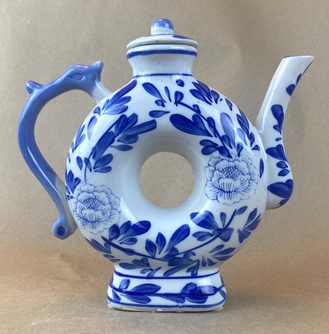 Twos Company Blue and White Donut Shaped Teapot From the Canton ...