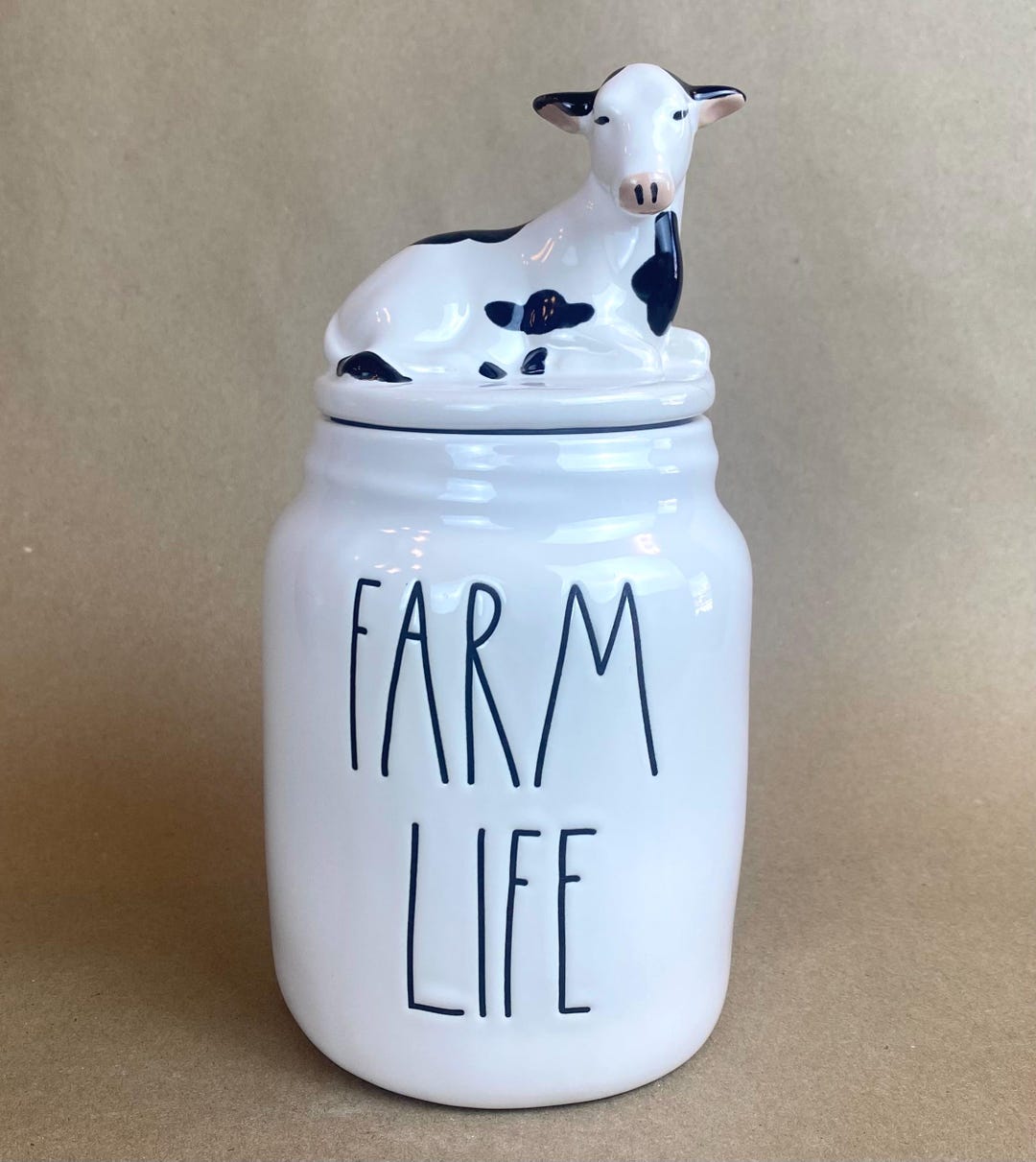 Rae Dunn Farm Line “farm Life” Ceramic Canister With Cow on Lid, 8 1/4 ...
