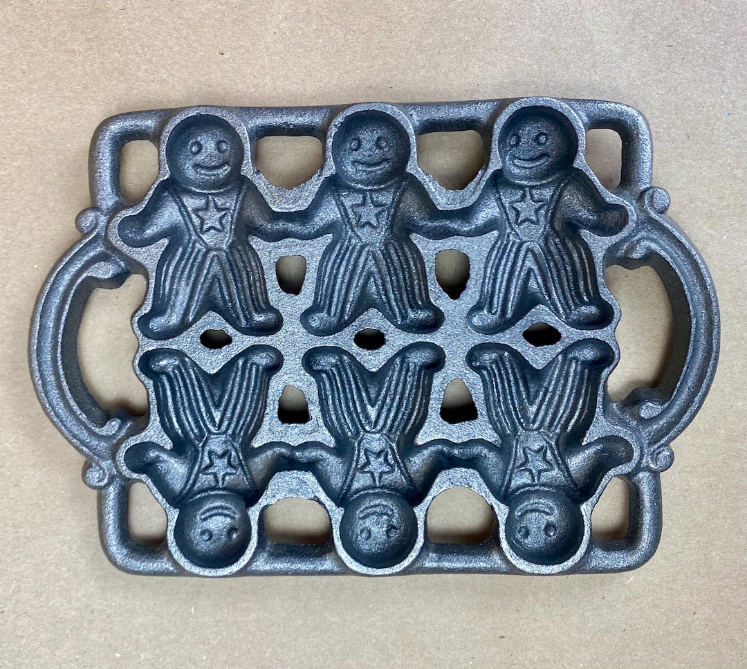 Vintage Americana Heavy Cast Iron Gingerbread Man or Cornbread Man Mold ...