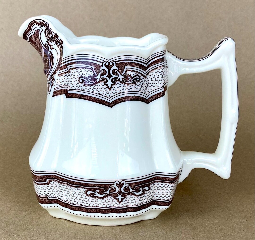 Vintage Ironstone Transferware Brown and White Pitcher - Etsy