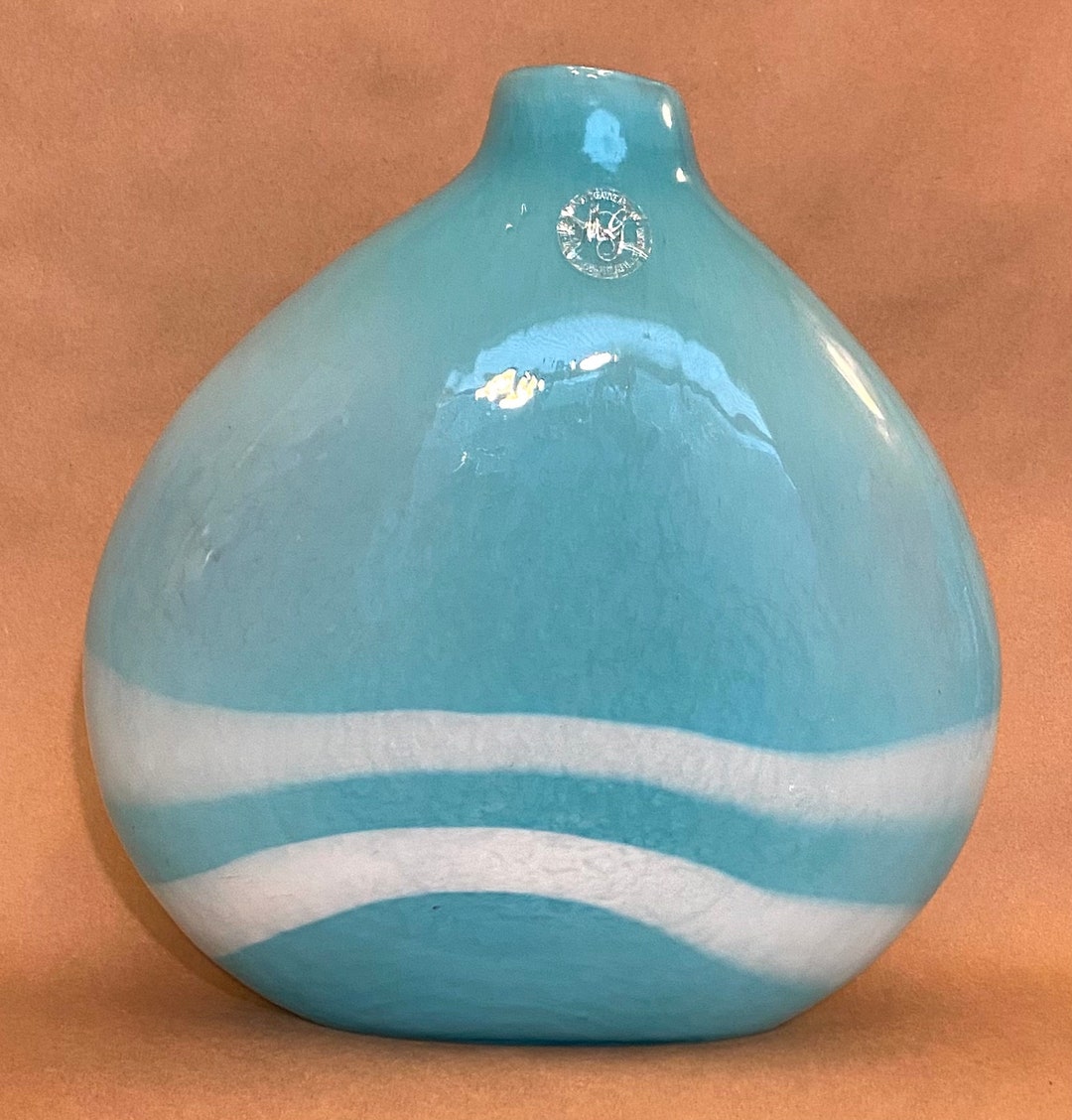 Margies Garden Westlake California Hand Blown Art Glass Vase, Sky Blue ...