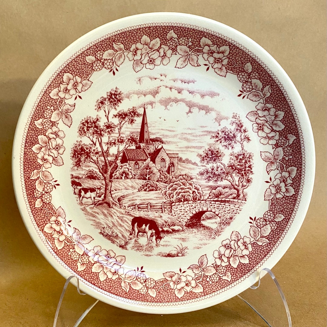 One (1) Vintage Biltons England Pink and White Transferware Salad Bread ...