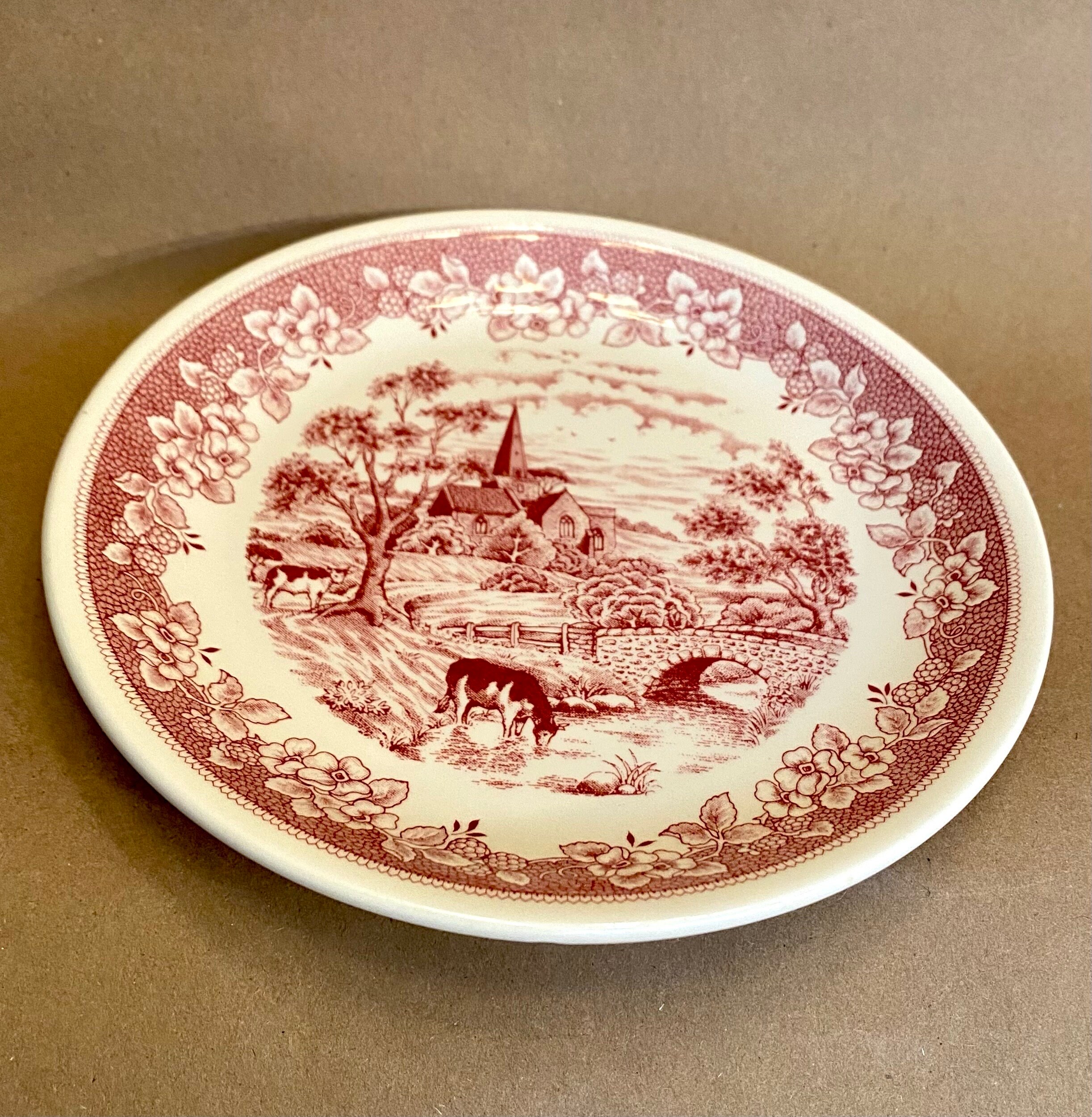 One 1 Vintage Biltons England Pink and White Transferware Salad Bread ...