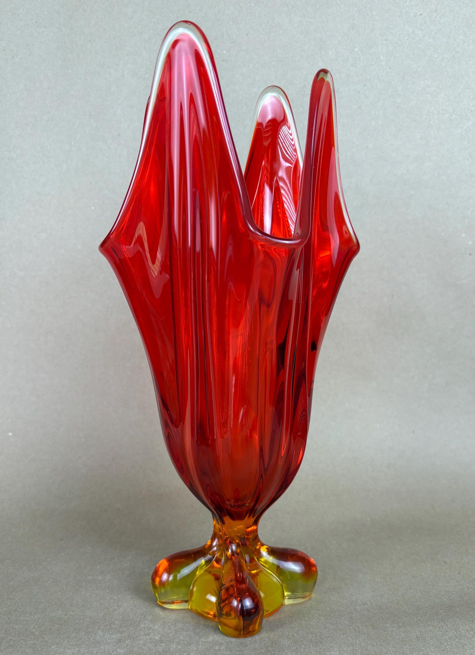 Vintage Viking Glass MCM Persimmon Footed Handkerchief Vase, Cadmium ...