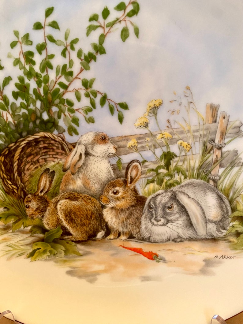 Vintage JKW Bavaria Rabbits in the Garden Decorative Plate by H. Arndt ...
