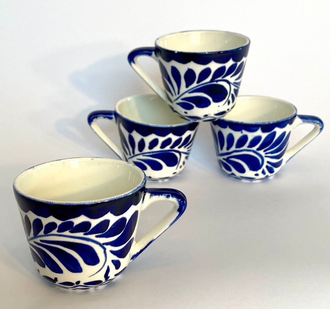 Set of Four (4) Vintage Anfora Puebla Blue Demitasse Mugs Made in ...