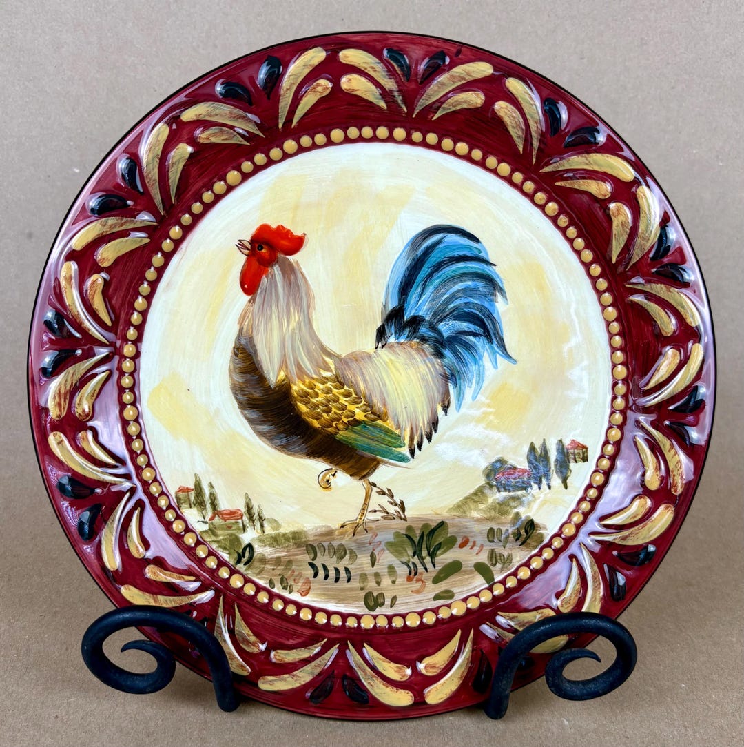 One (1) Pamela Gladding Tuscan Rooster Salad or Lunch Plate, 9 1/8”, by ...