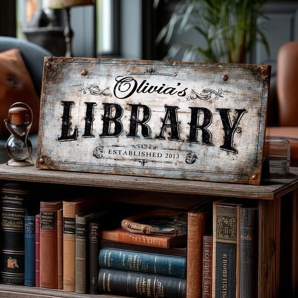 Library Sign - Etsy