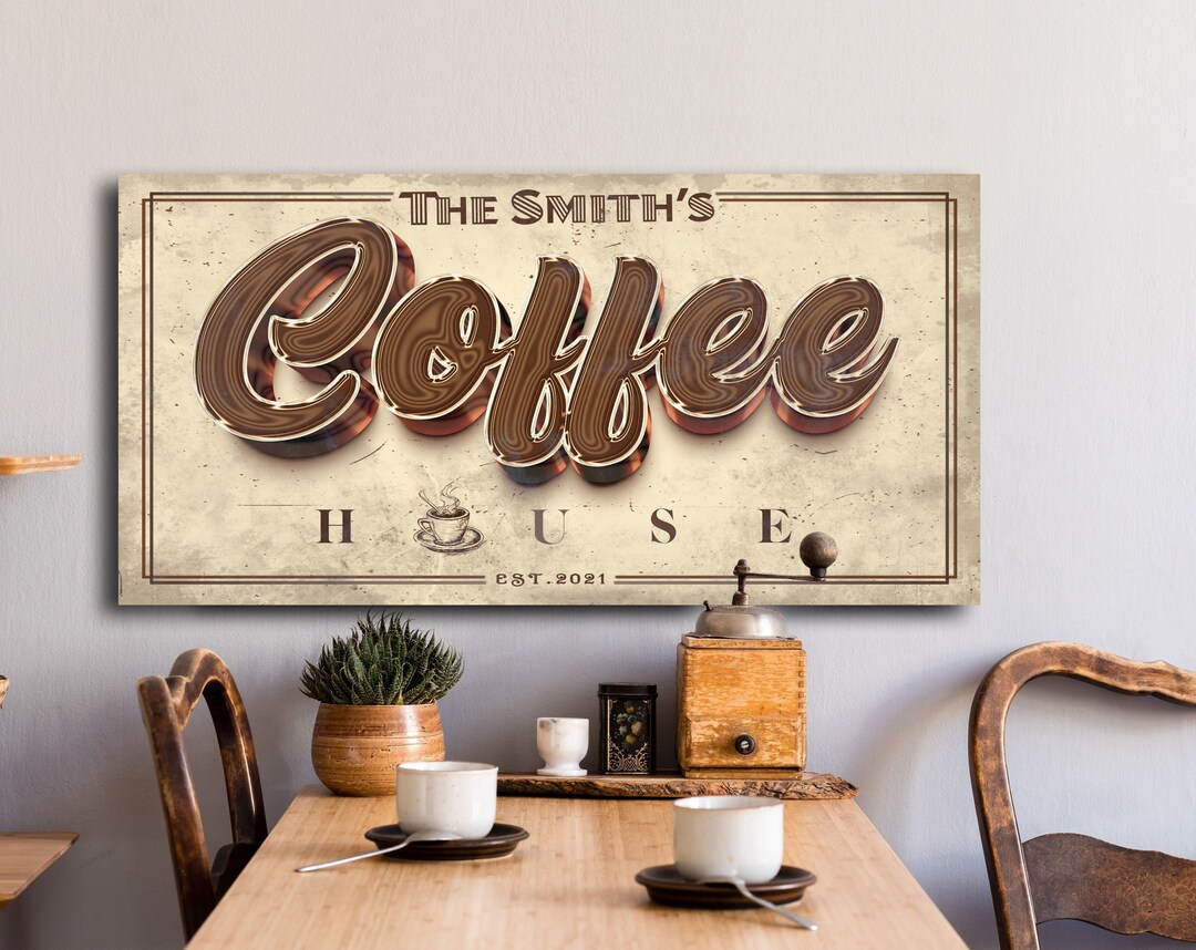 Coffee Sign, Personalized Coffee House Sign, Custom Coffee Bar Wall Art ...