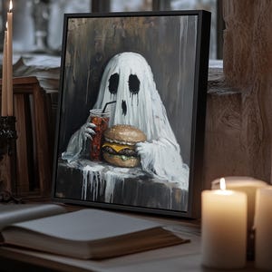 Ghost Eating Burger, Funny Halloween Art, Dark Academia, Halloween ...