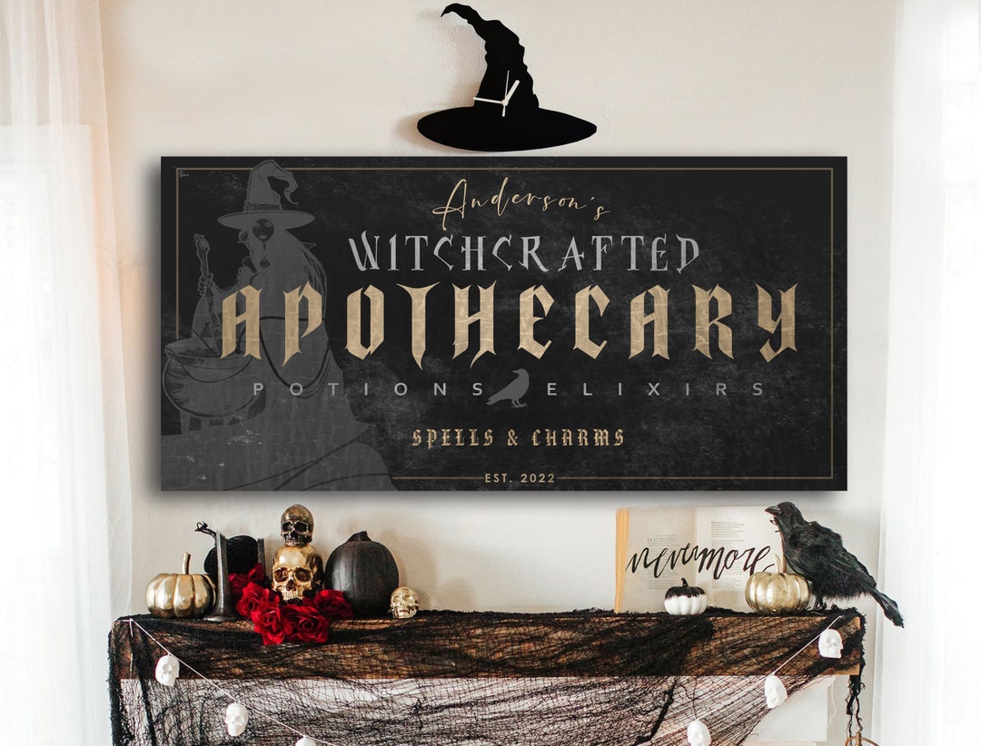 Apothecary Sign Custom, Huge Black Canvas Sign, Personalized Halloween ...