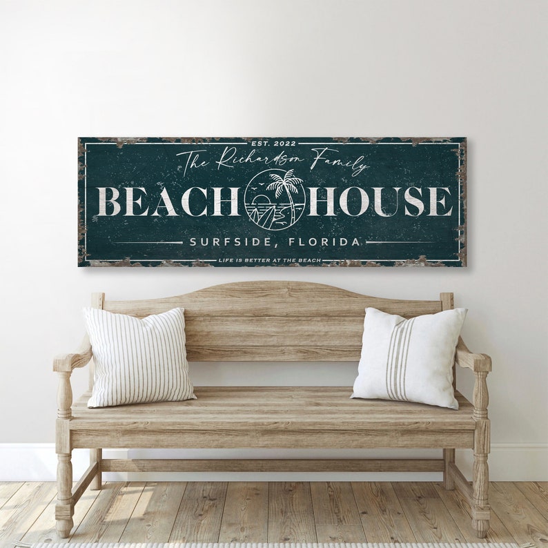 Beach House, White Large Beach House Sign, Rustic Beach Name Sign ...