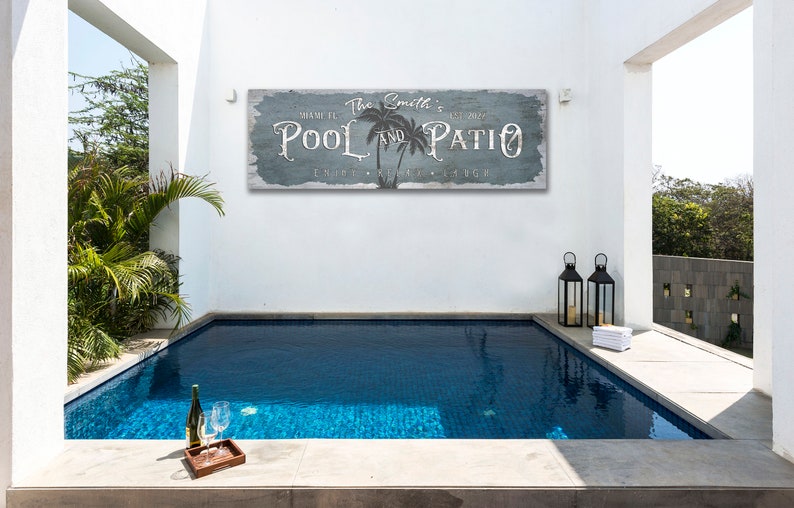 Custom Pool and Patio Sign, Personalized Poolside Wall Art, Canvas ...