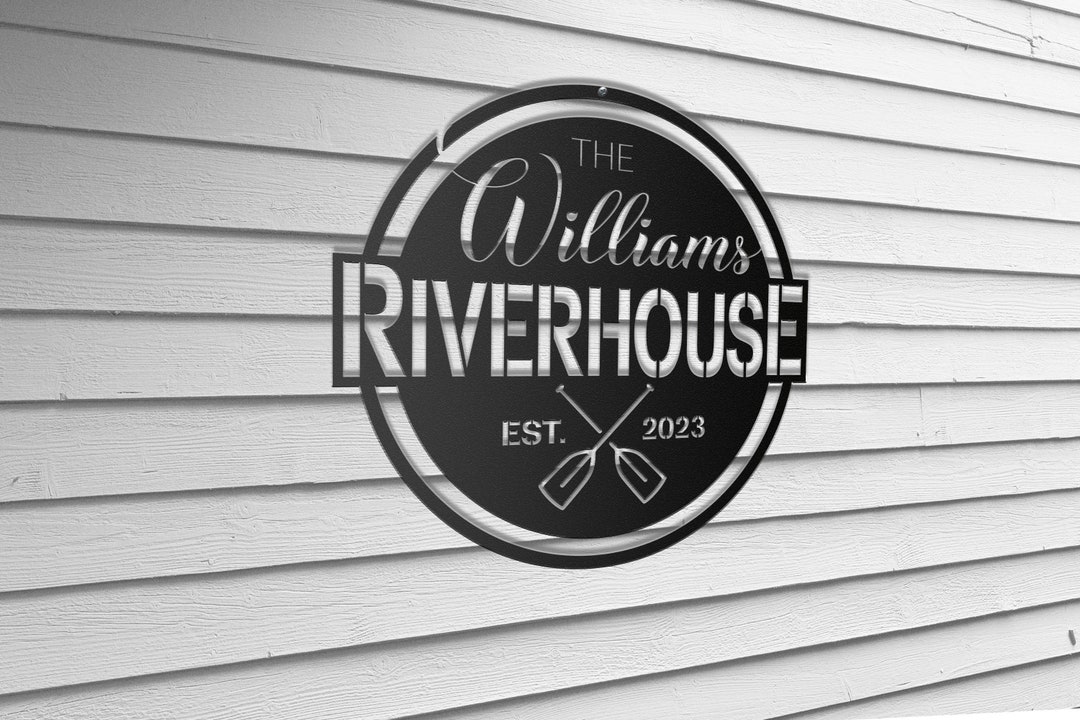 Metal River House Sign Personalized, Outdoor Round River House Sign ...