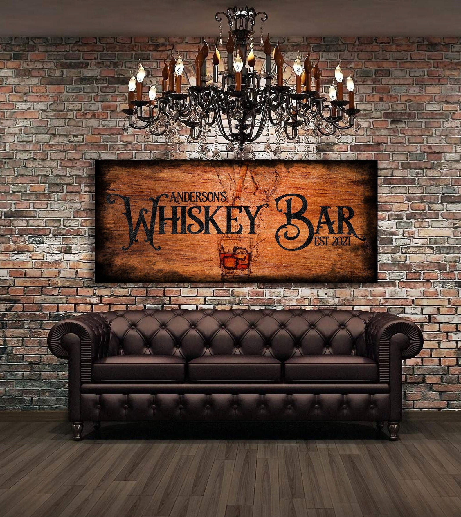 Custom Whiskey Bar Sign, Personalized Bourbon Pub Wall Hanging, Canvas ...