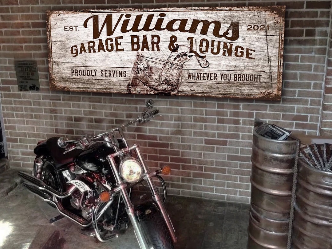Garage Bar Sign Personalized, Custom Garage Bar & Lounge Sign, Basement ...