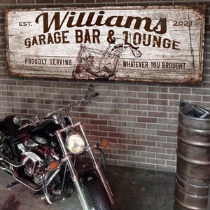 Garage Bar Sign Personalized, Custom Garage Bar & Lounge Sign, Basement ...
