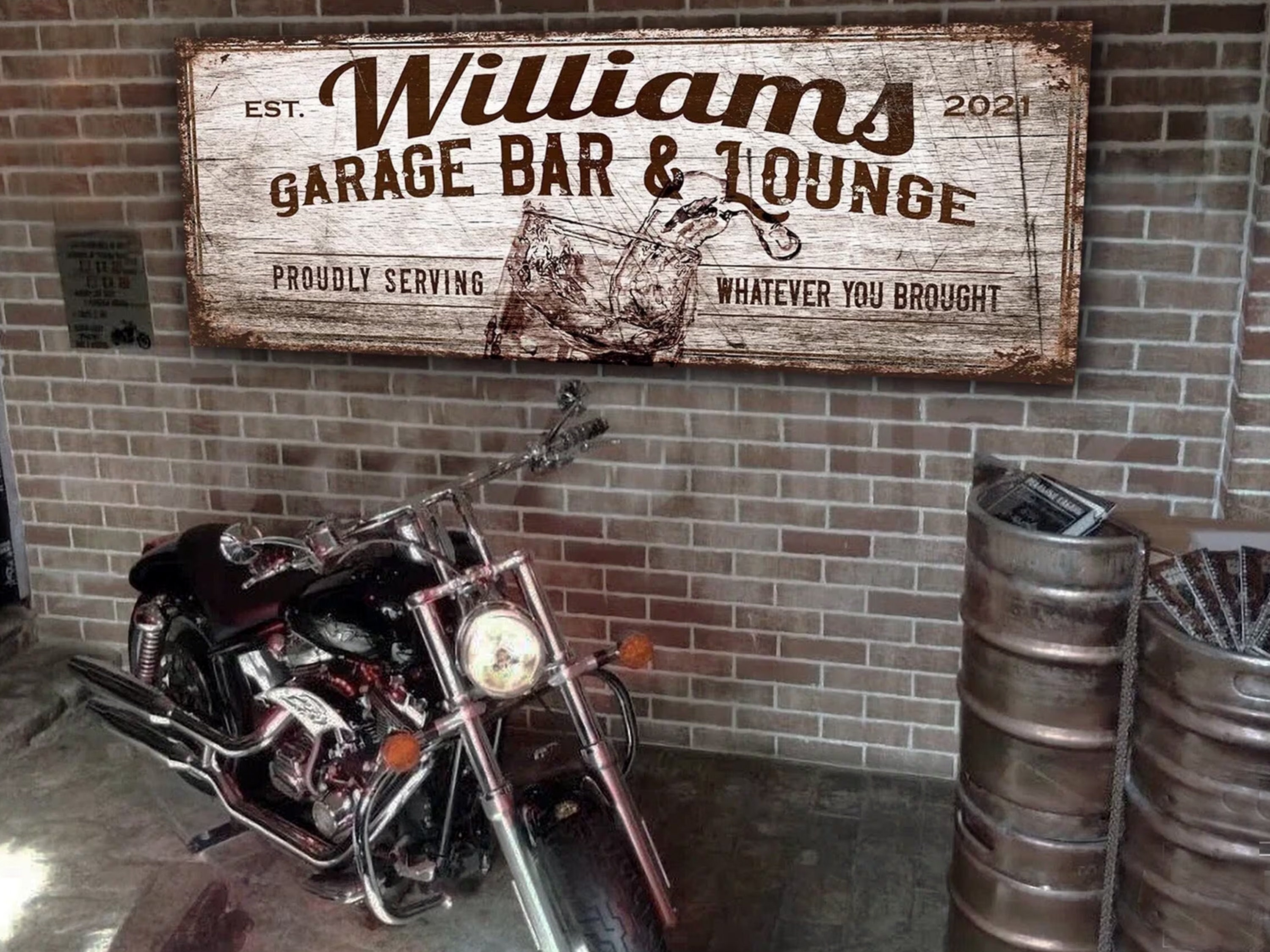Garage Bar Sign Personalized, Custom Garage Bar & Lounge Sign, Basement ...