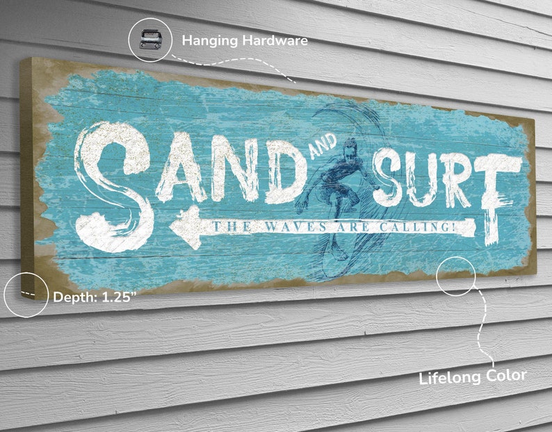 Sand and Surf Sign, Rustic Chic Beach House Sign, Cottage Wall Art ...