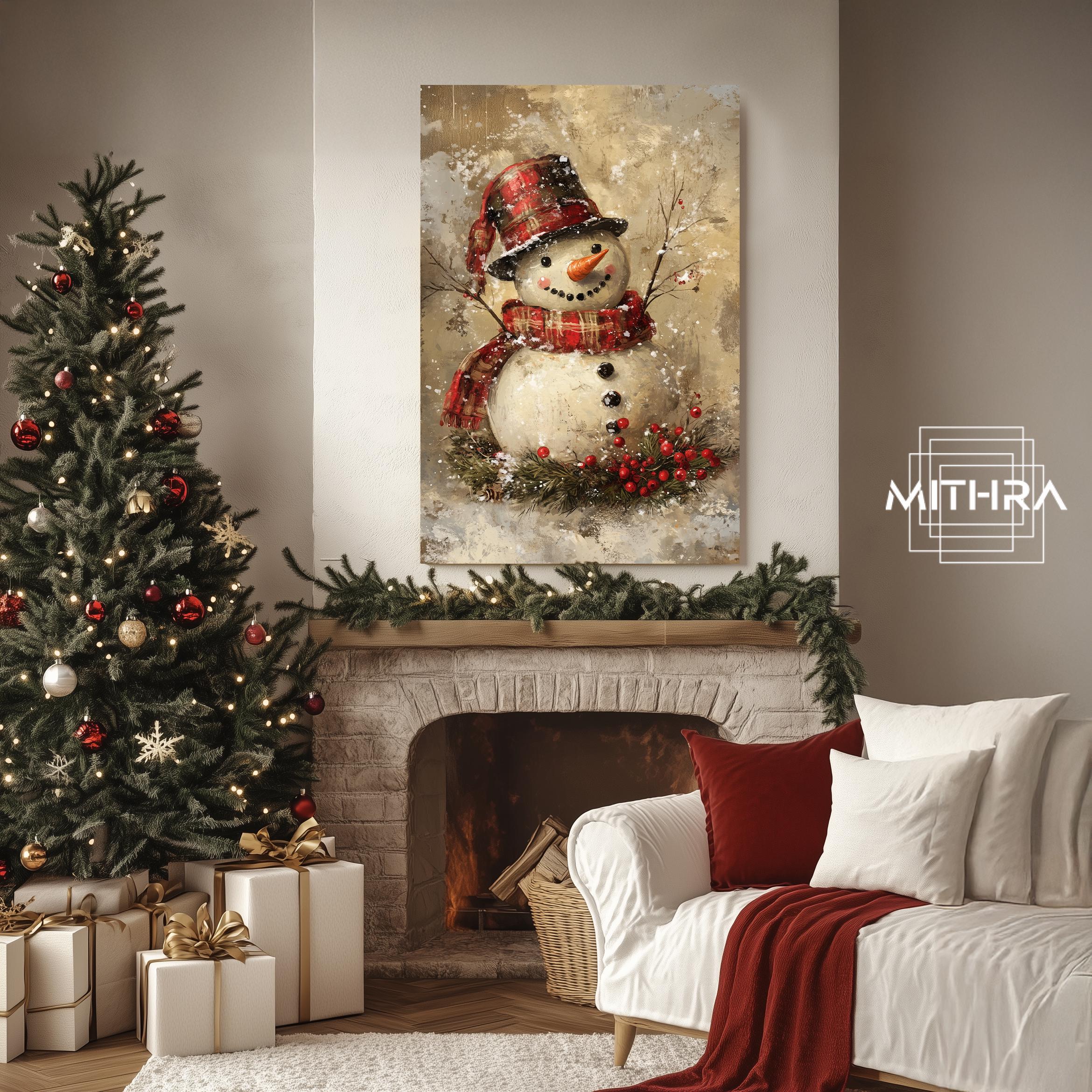 Snowman Wall Art, Winter Wall Decor, Christmas Snowman Canvas Print ...