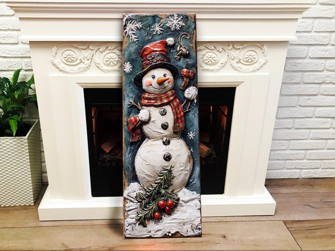 Snowman Wall Art, Vertical Canvas Snowman Art, Christmas Snowman Decor ...