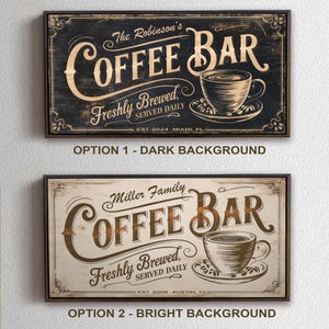 Vintage Coffee Bar Sign, Personalized Retro Cafe Decor, Kitchen Wall ...