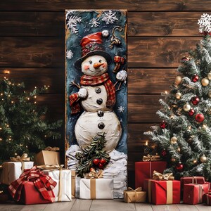 Snowman Wall Art, Vertical Canvas Snowman Art, Christmas Snowman Decor ...