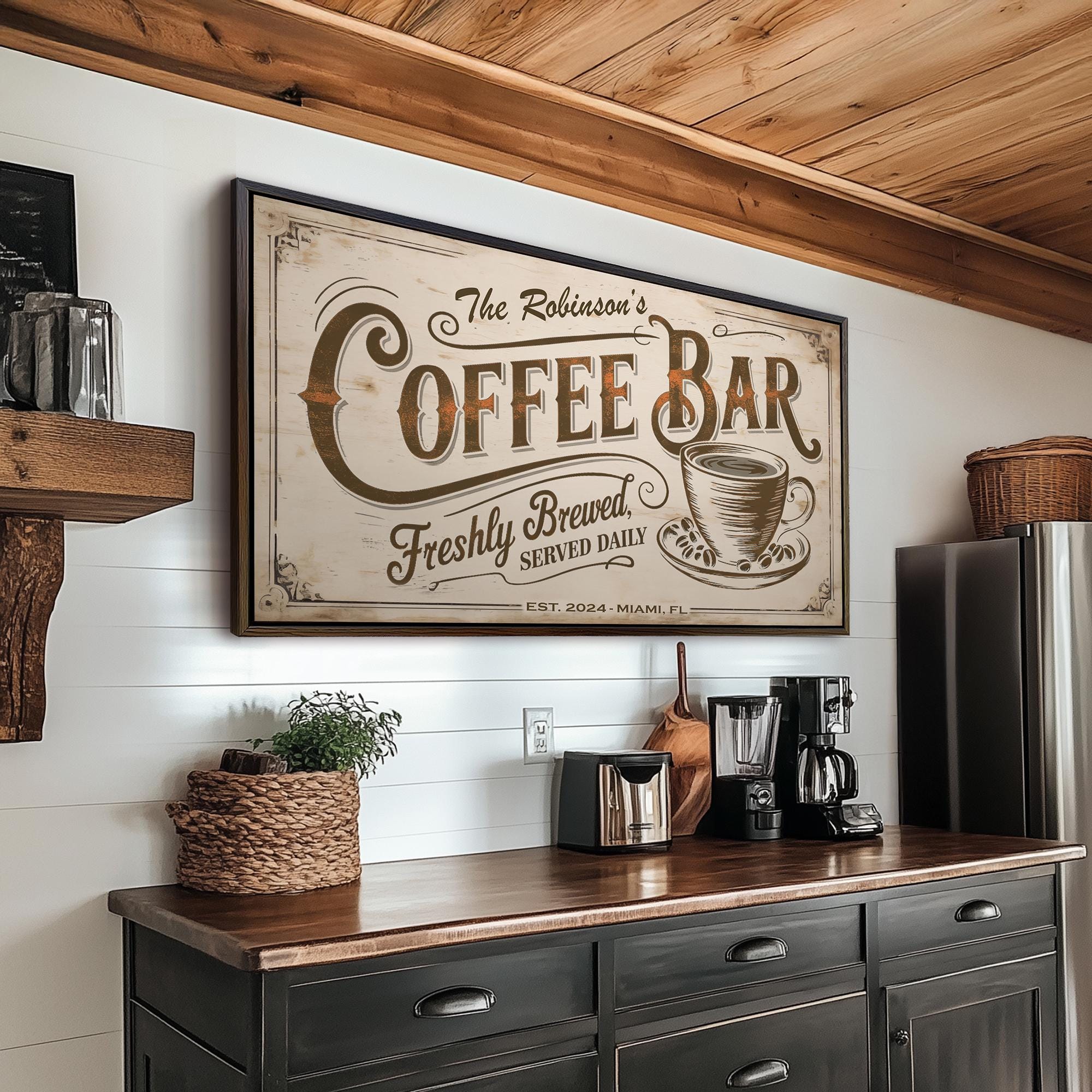 Vintage Coffee Bar Sign, Personalized Retro Cafe Decor, Kitchen Wall ...