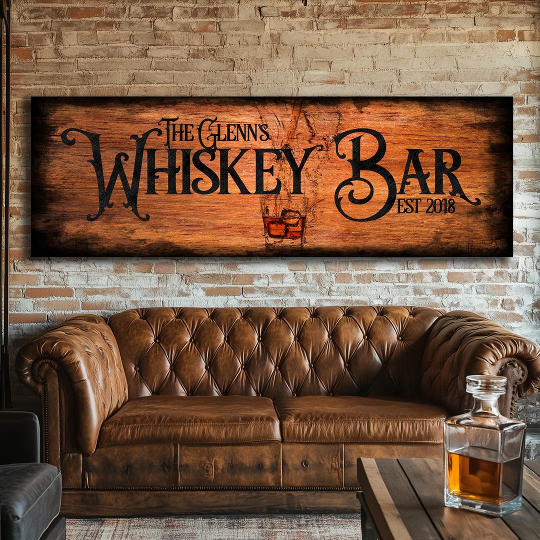 Custom Whiskey Bar Sign, Personalized Bourbon Pub Wall Hanging, Canvas ...