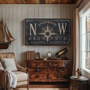 Latitude Longitude Rustic Compass Sign With Custom Name, Personalized ...