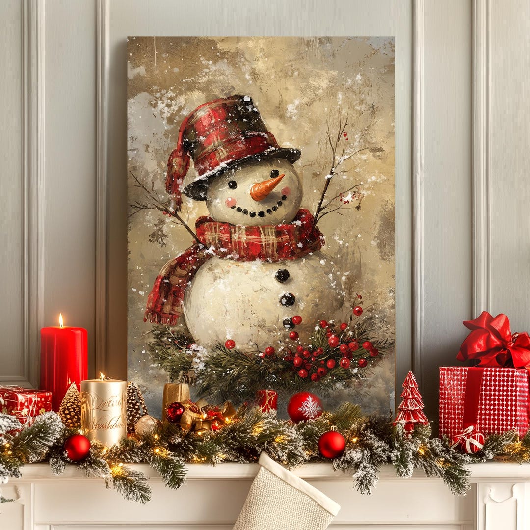 Snowman Wall Art, Winter Wall Decor, Christmas Snowman Canvas Print ...