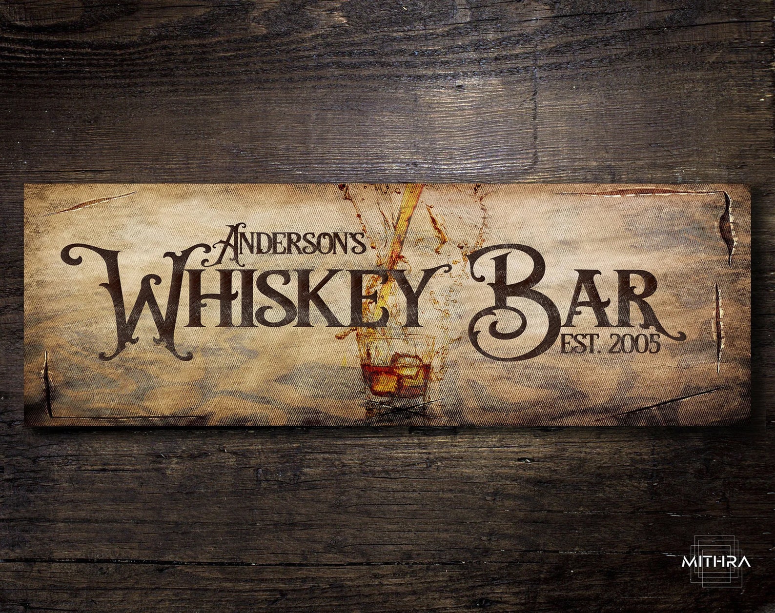 Custom Whiskey Bar Sign, Personalized Bourbon Pub Wall Hanging, Canvas ...