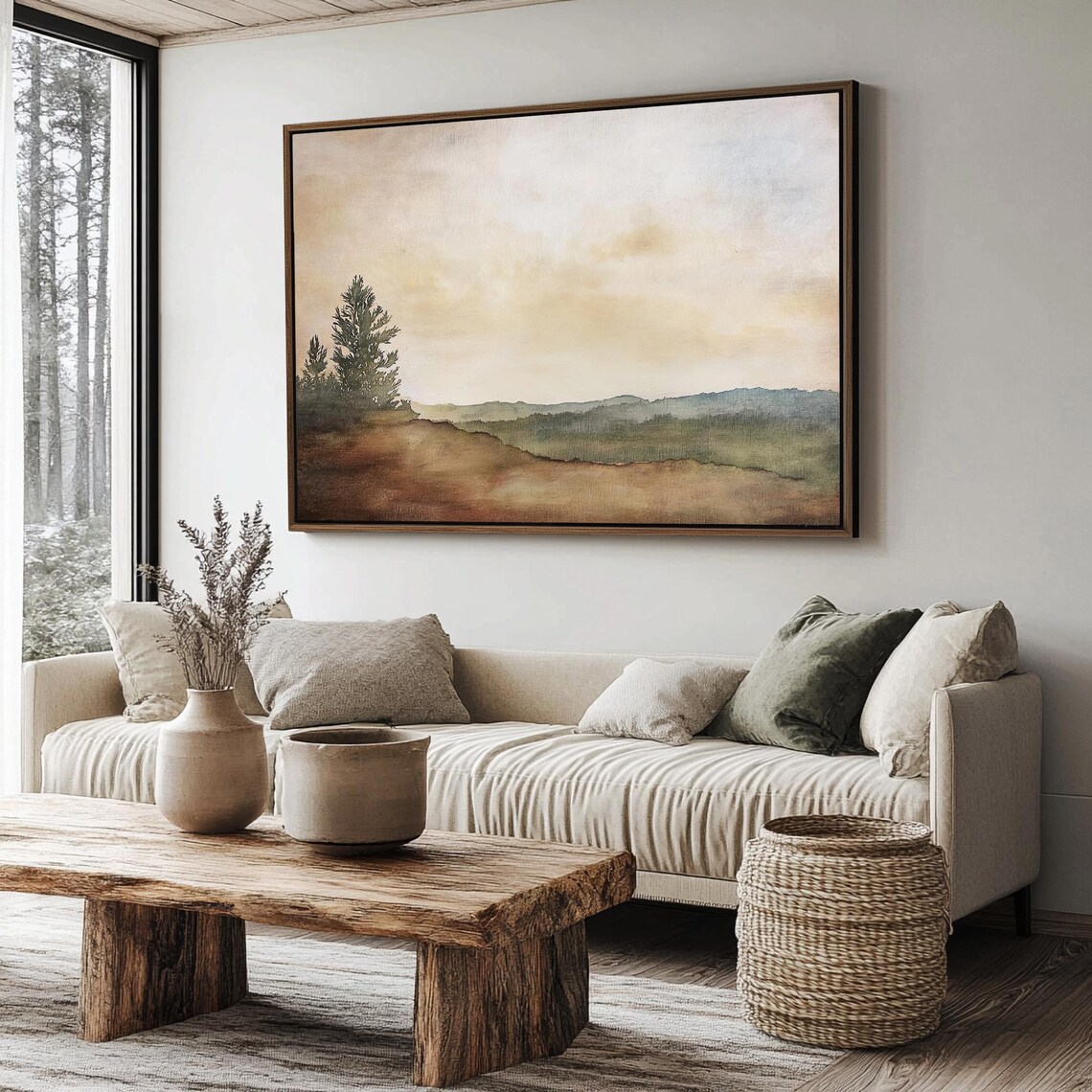 Earthy Tones Landscape Wall Art, Large Framed Abstract Modern Art, Huge ...