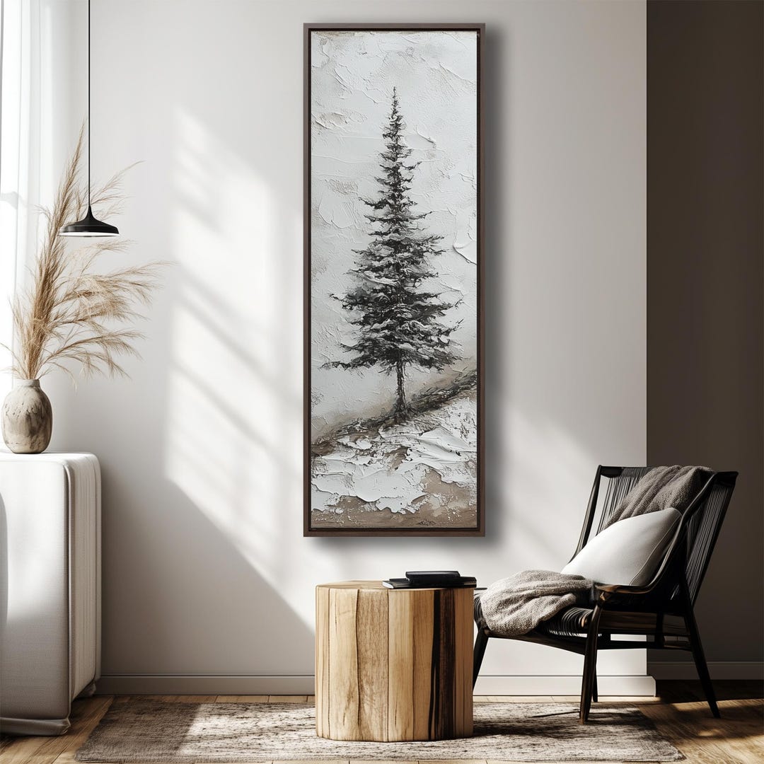 Evergreen Tree Wall Art, Minimalist Tree Art, Vintage Framed Canvas ...