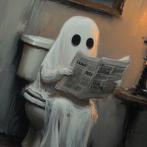 Ghost on Toilet, Ghost in Bathroom, Funny Bathroom Wall Art, Halloween ...