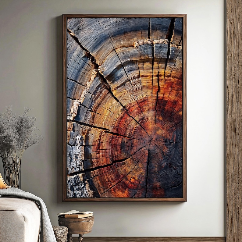 Tree Ring Rustic Framed Wall Art, Tree Stump Art, Detailed Wood Texture ...