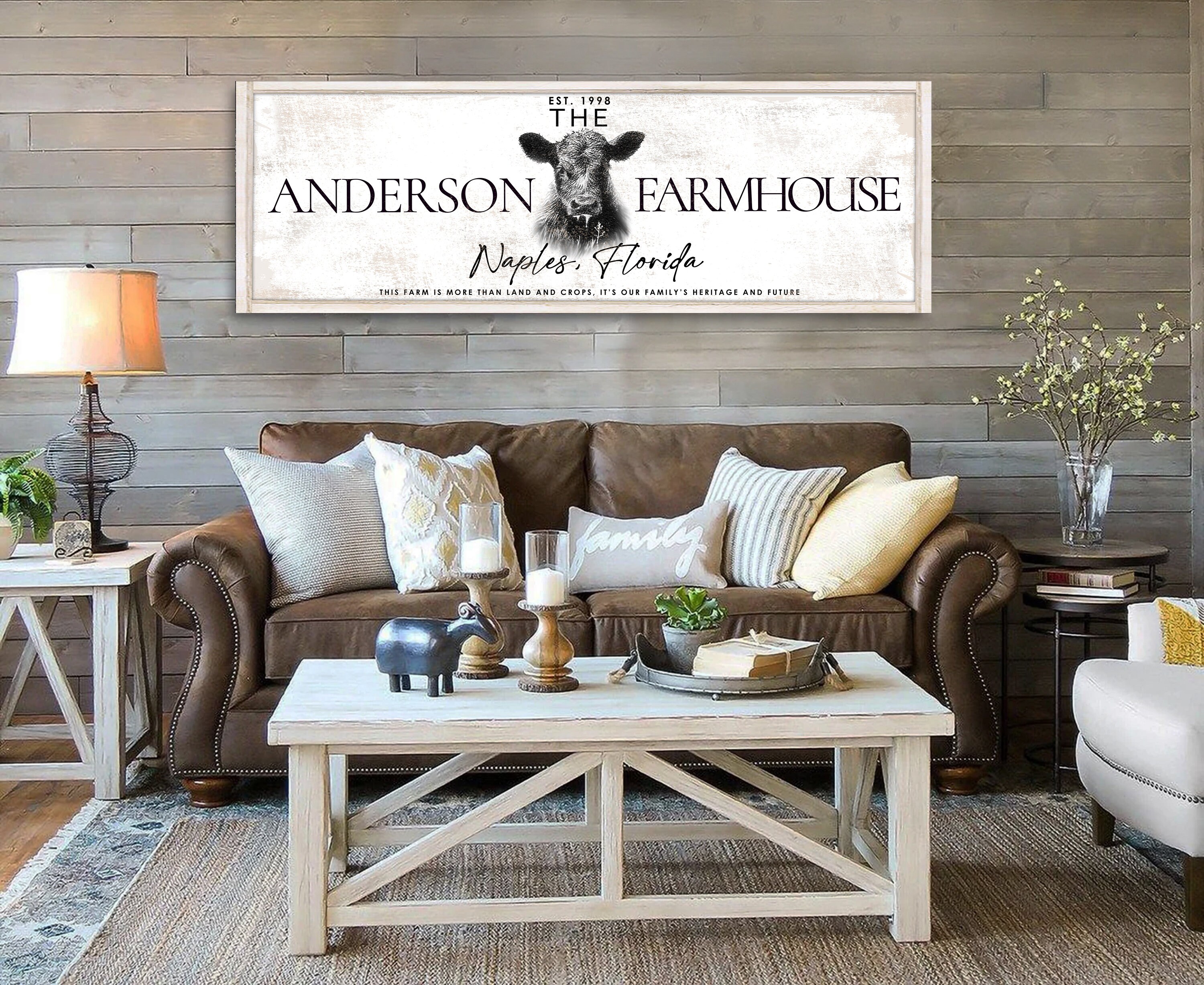 Modern Farmhouse Sign, Cattle Cow Print Custom, Personalized Farmstead ...