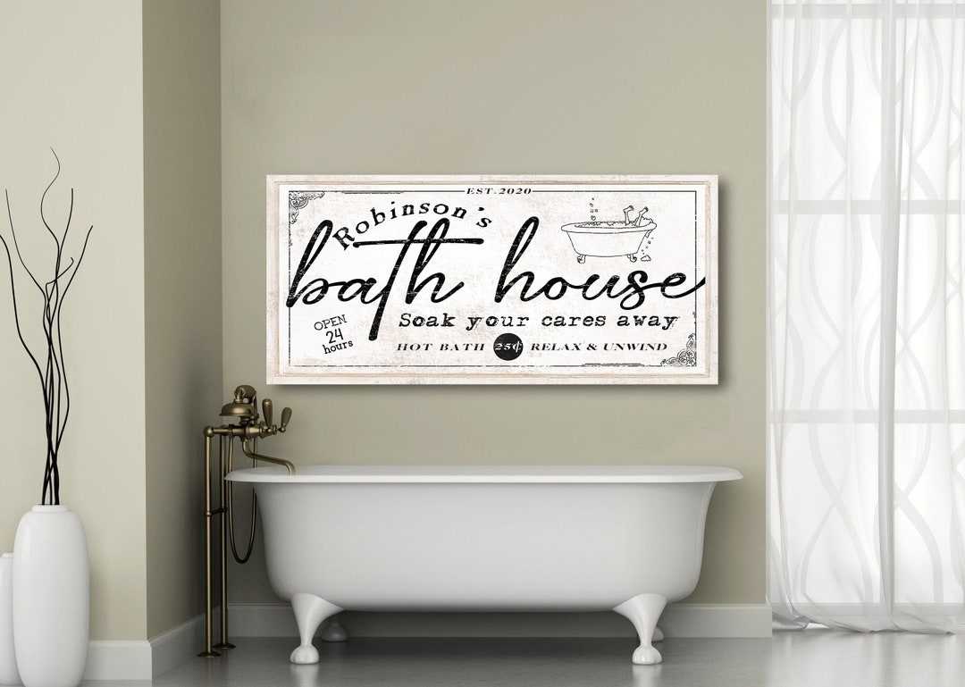 Personalized Bath Sign, Funny Bath House Sign, Large Canvas Wall Art ...